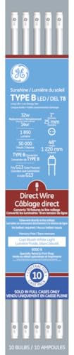 (case of 10) GE 93128865 T8 LED Tube Type B, Direct Wire, 48 inch, 15 ...