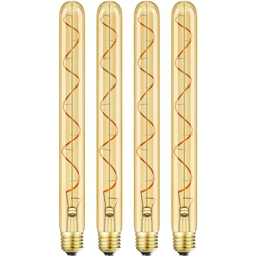 Leools Vintage LED Spiral Filament Bulb T10,11.8inch Long Tubular ...